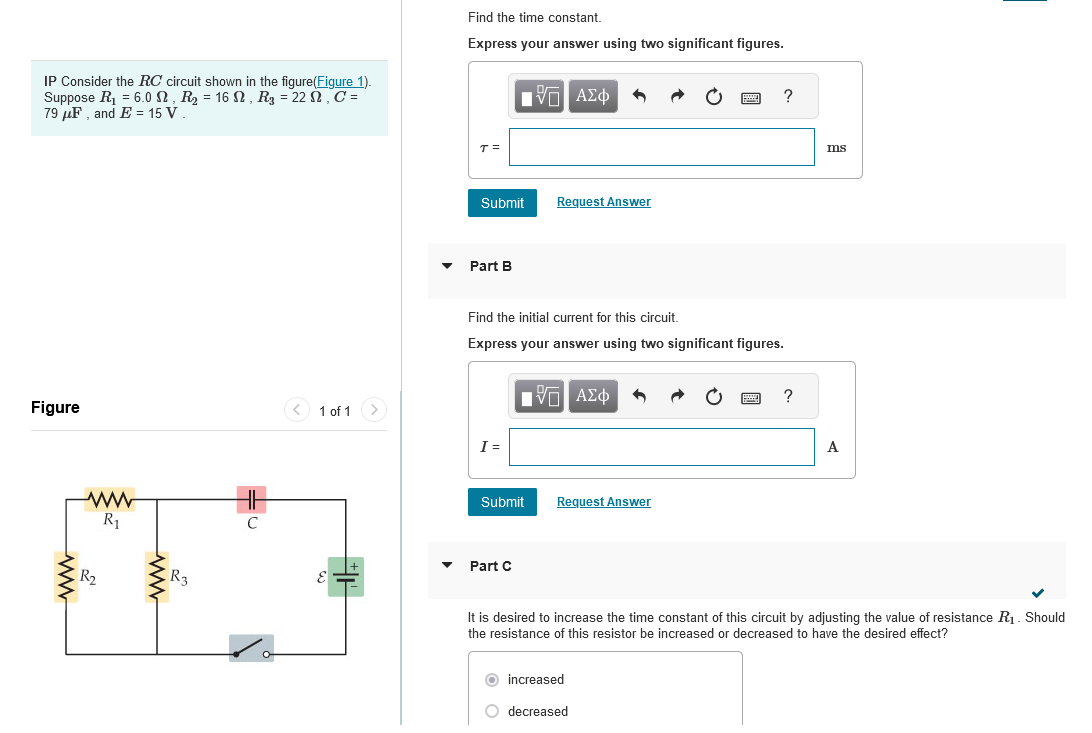 Solved Find the time constant.Express your answer using two | Chegg.com