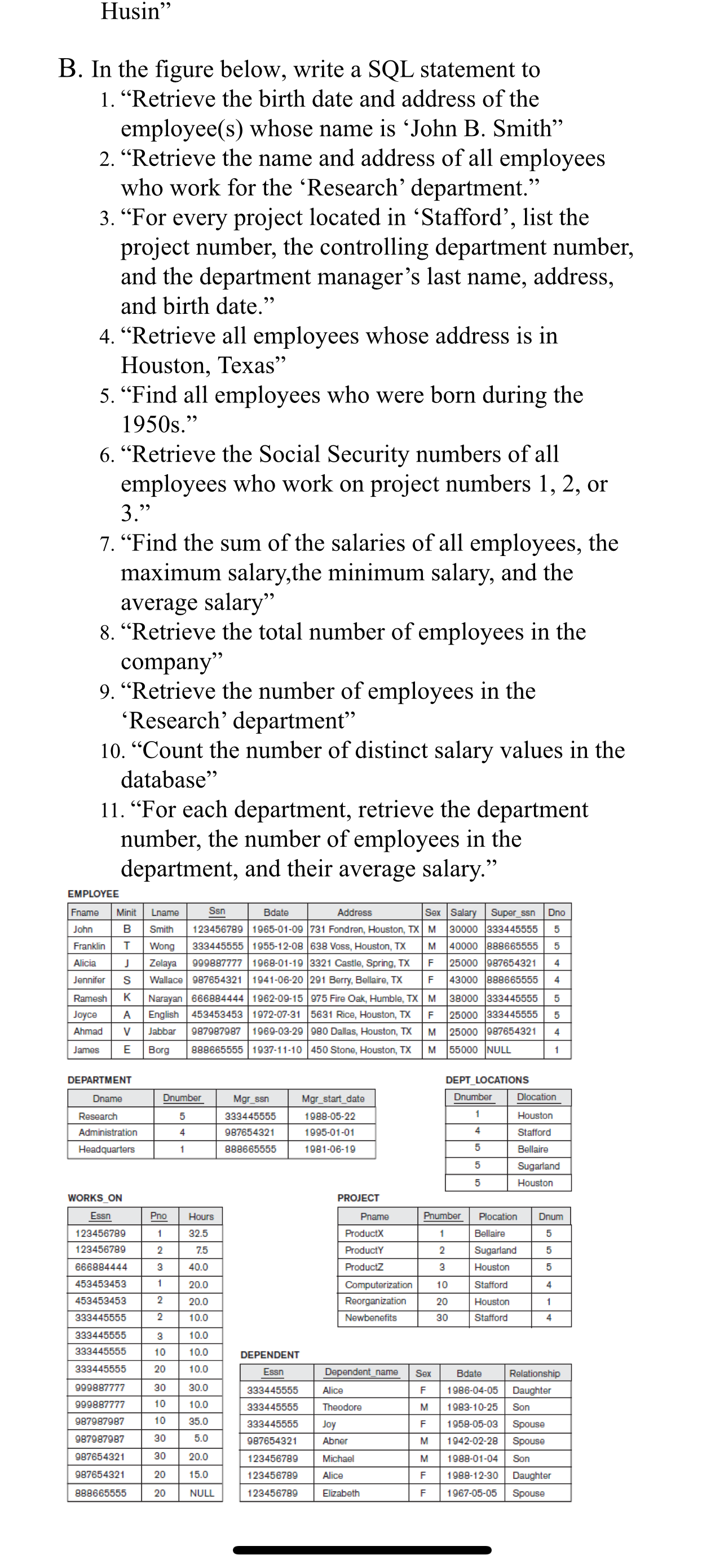 B ï In The Figure Below Write A Sql Statement To Chegg