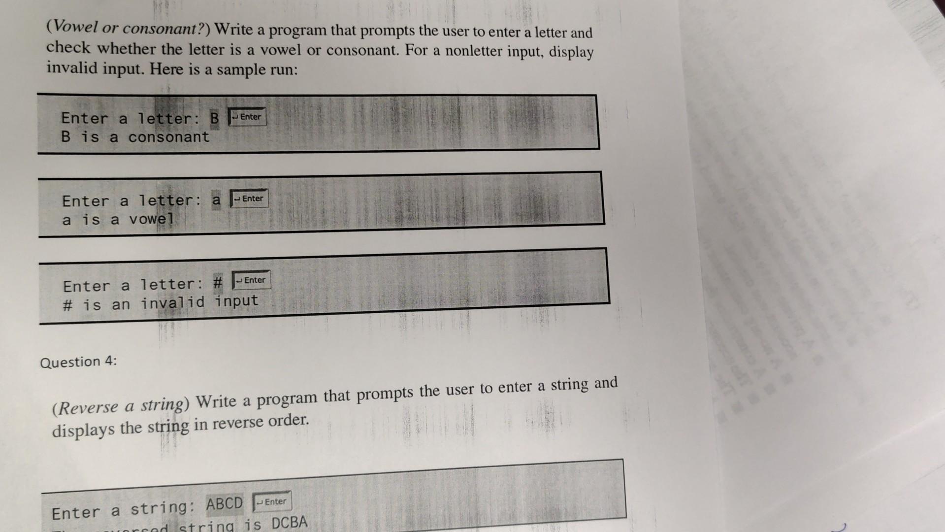 Solved (Vowel or consonant?) Write a program that prompts | Chegg.com