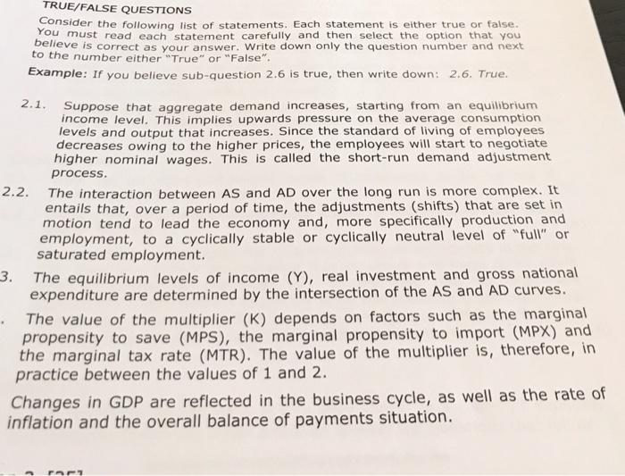 Solved TRUE/FALSE QUESTIONS Consider the following list of | Chegg.com