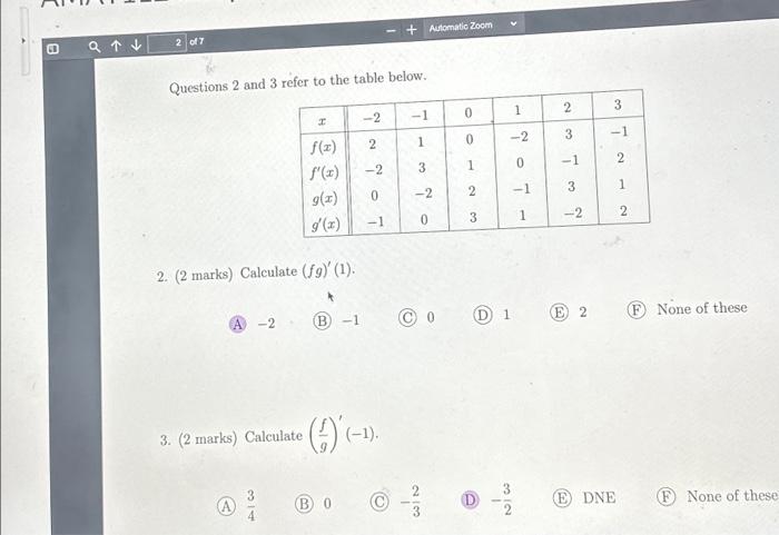 Solved 2 of 7 Questions 2 and 3 refer to the table below. A | Chegg.com