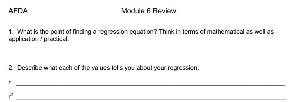 Solved AFDA Module 6 Review 1. What is the point of finding | Chegg.com