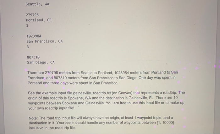 Solved Input File Format The Road Trip File Is A Text File 1474