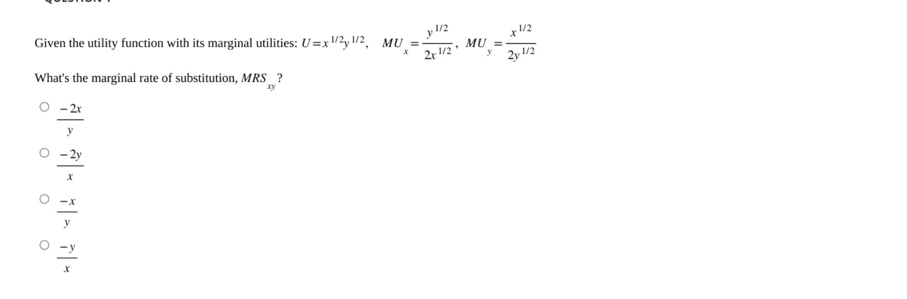 Solved Given the utility function with its marginal | Chegg.com