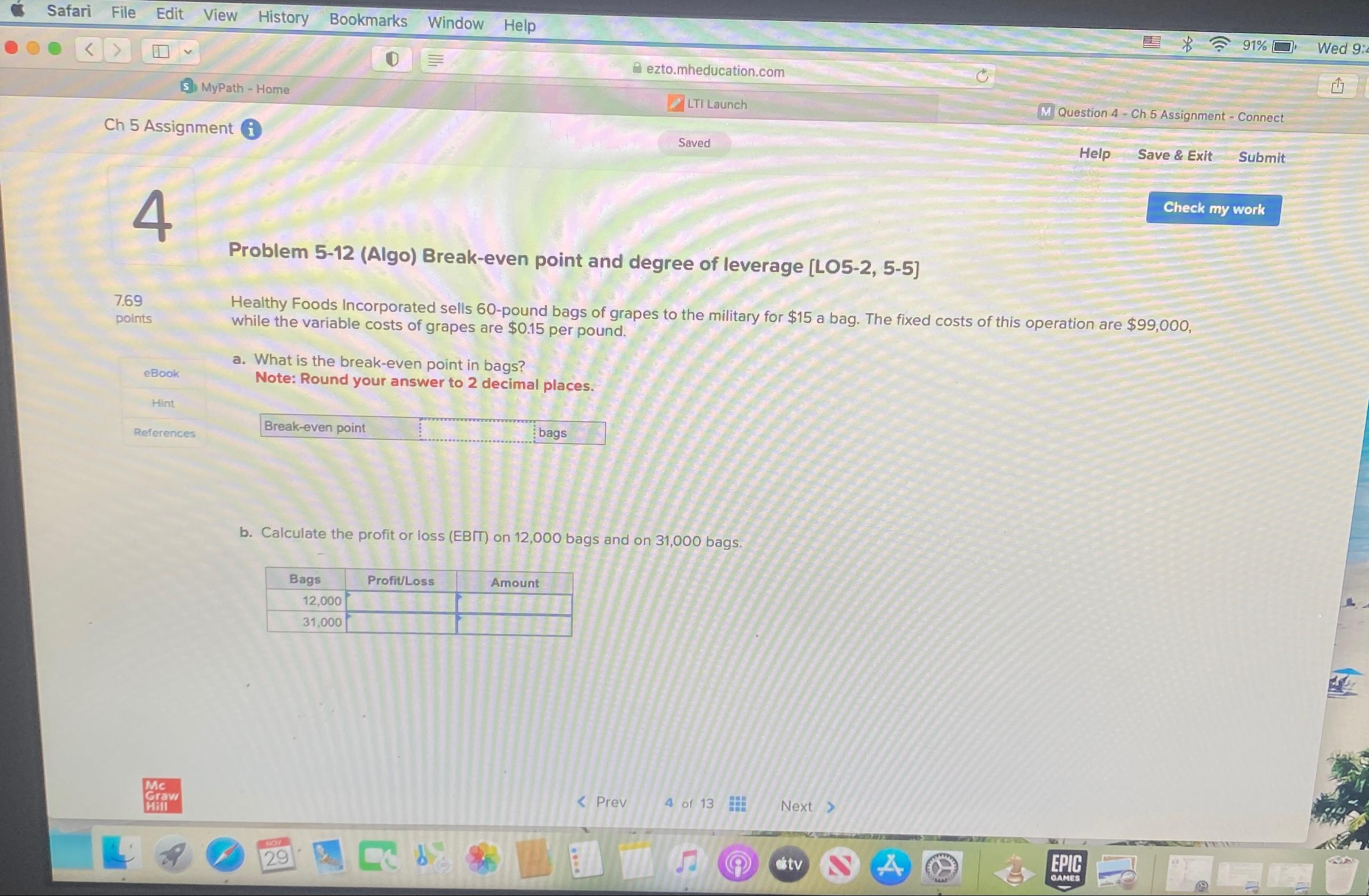 Solved Ch 5 ﻿Assignment i4Problem 5-12 (Algo) ﻿Break-even | Chegg.com
