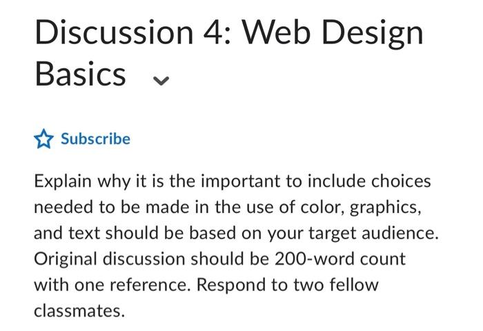 Solved Discussion 4: Web Design Basics ₹ 今 Subscribe Explain | Chegg.com
