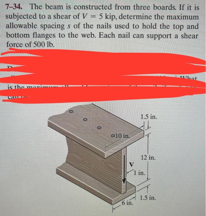 Solved 7-34. The beam is constructed from three boards. If | Chegg.com