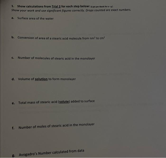 Solved 1. Show calculations from Trial 2 for each step | Chegg.com