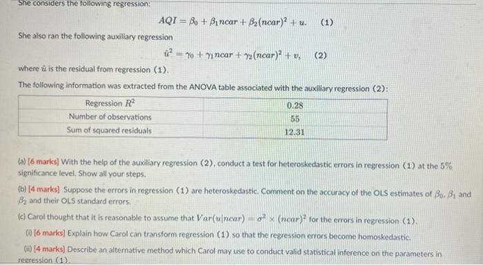 Solved She considers the following regression: AQI = Bo + | Chegg.com