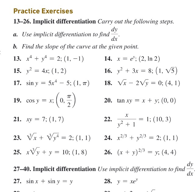 Solved Practice Exercises 13 26 Implicit Differentiation Chegg Solved Practice Exercises 13 26 Implicit Differentiation Chegg