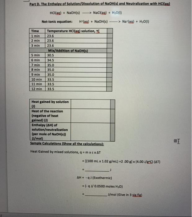 Solved Part D. The Enthalpy of Solution/Dissolution of | Chegg.com
