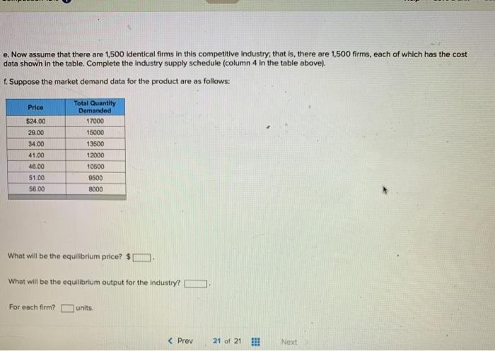 d. In the table below, complete the short-run supply | Chegg.com