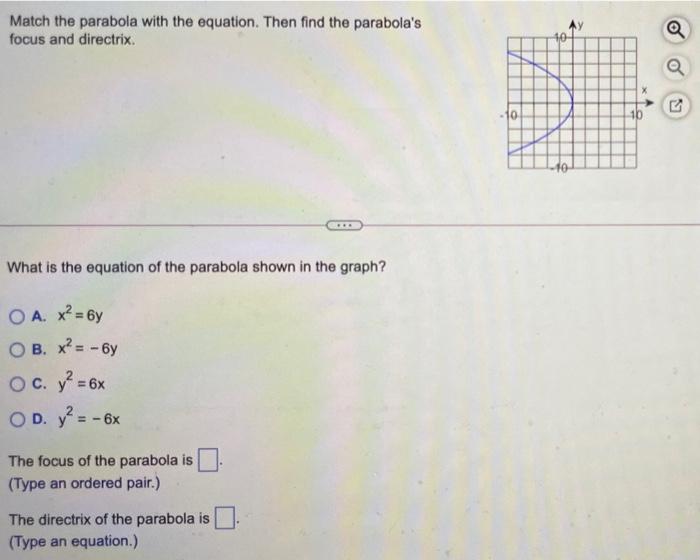 Solved Match the parabola with the equation. Then find the | Chegg.com