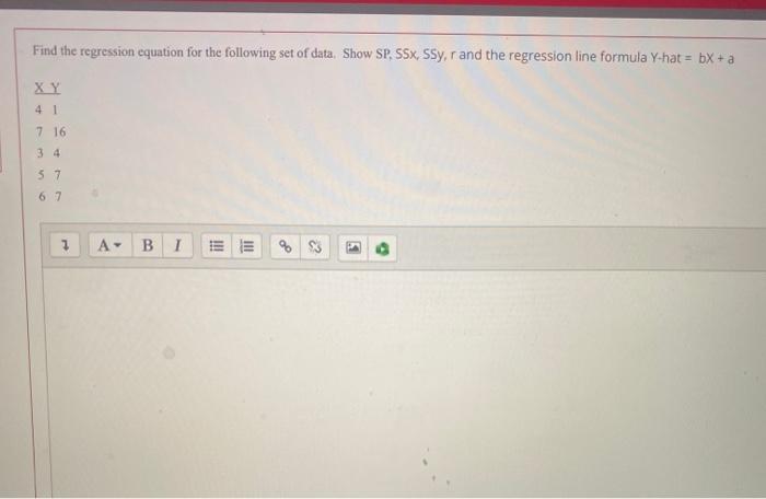 Solved Find the regression equation for the following set of | Chegg.com