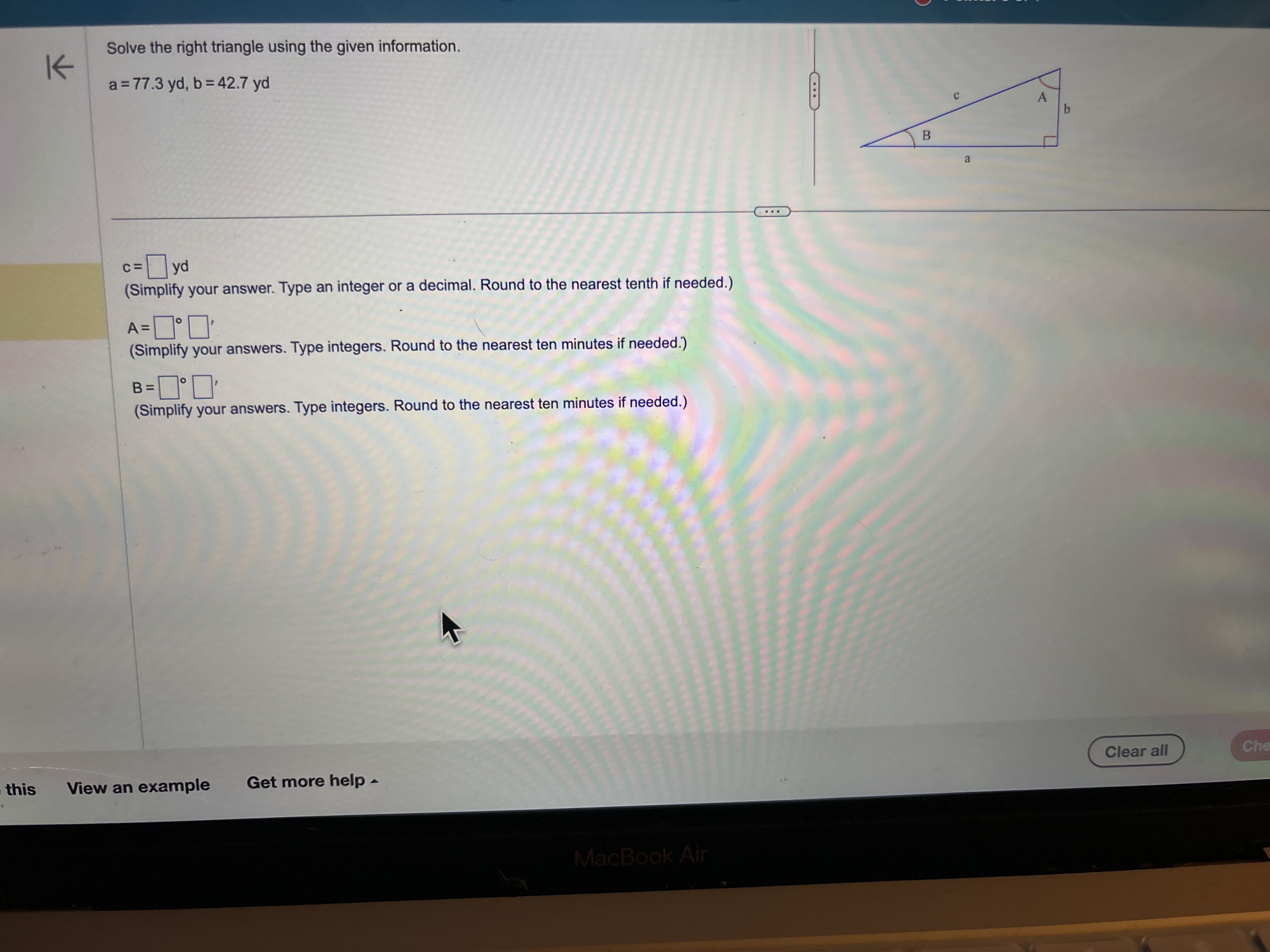 Solved Solve the right triangle using the given | Chegg.com