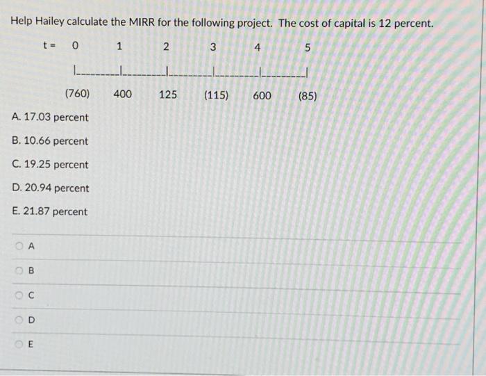 Solved Help Hailey calculate the MIRR for the following | Chegg.com