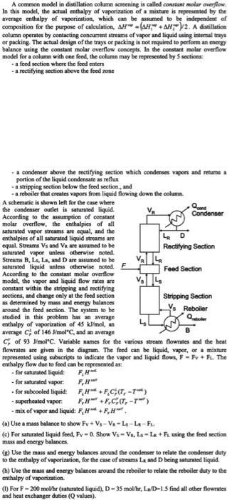 Solved A common model in distillation column screening is | Chegg.com