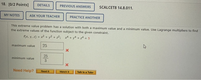 Solved 18. [0/2 Points] DETAILS PREVIOUS ANSWERS SCALCET8 | Chegg.com
