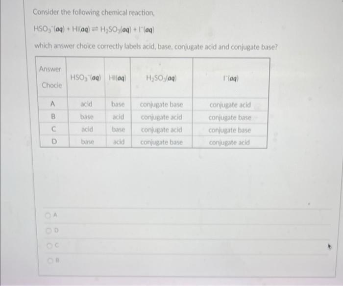 Solved Consider the following chemical reaction, HSO, (aq) + | Chegg.com