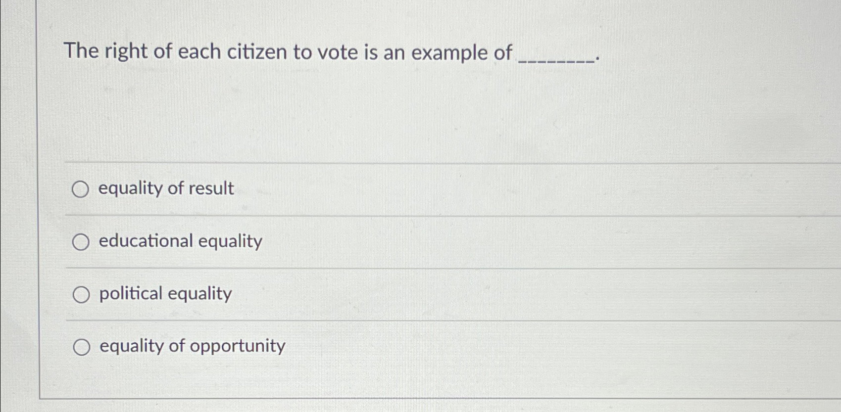 Solved The right of each citizen to vote is an example | Chegg.com