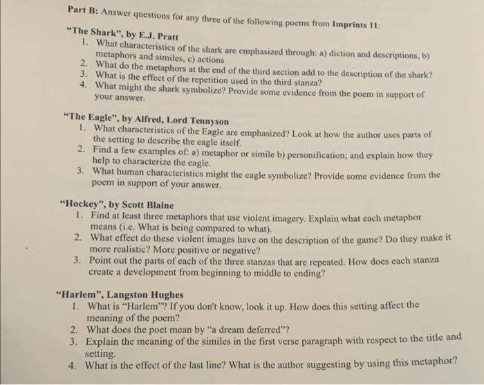 Part B: Answer questions for any three of the | Chegg.com