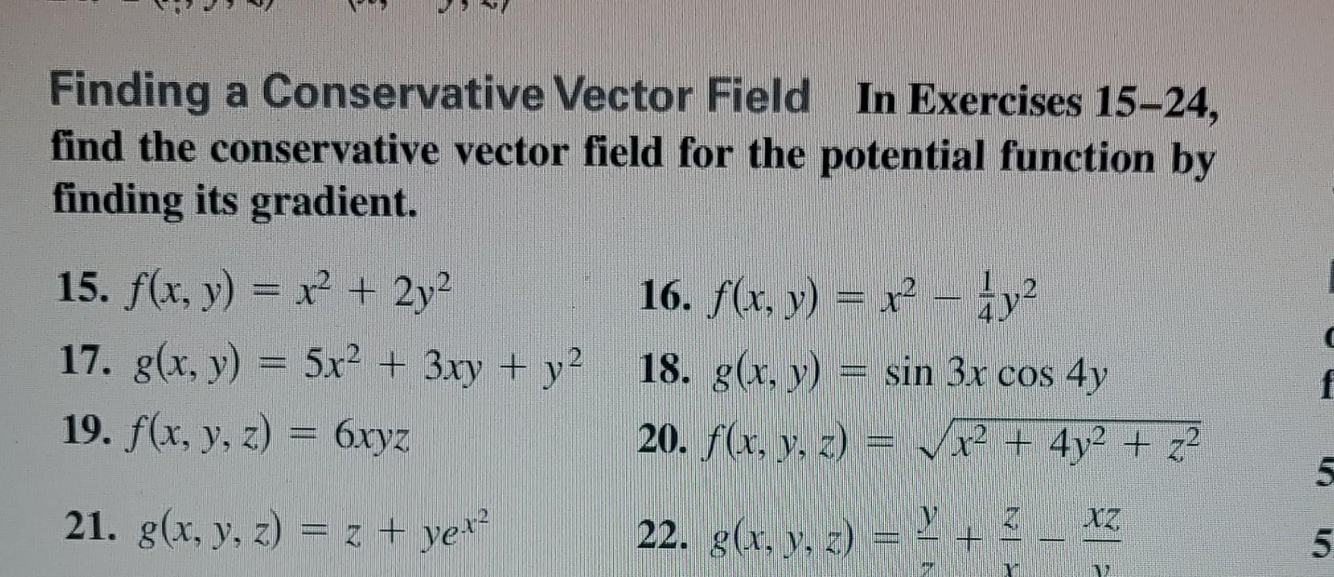 Solved Finding a Conservative Vector Field In Exercises | Chegg.com