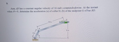Solved Arm AB ﻿has a constant angular velocity of 16 ﻿rad/ | Chegg.com
