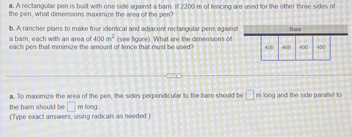 Solved a. A rectangular pen is built with one side against a | Chegg.com