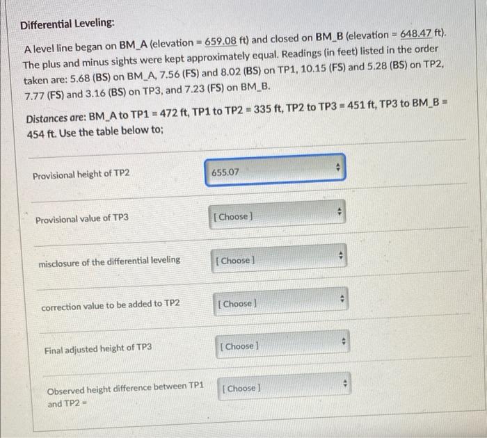 Solved Differential Leveling: A level line began on BM_A | Chegg.com