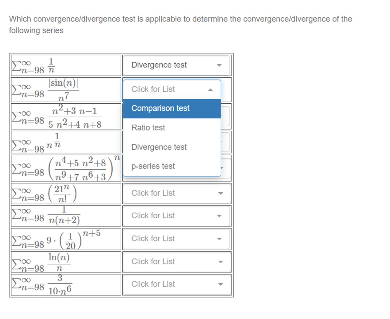 Which convergence/divergence test is applicable to | Chegg.com