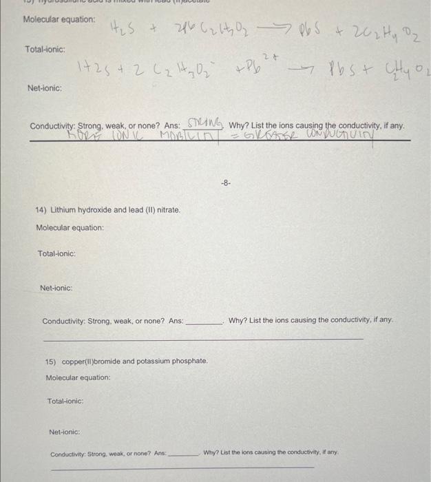Solved Molecular equation: Total-ionic: Net-ionic: | Chegg.com
