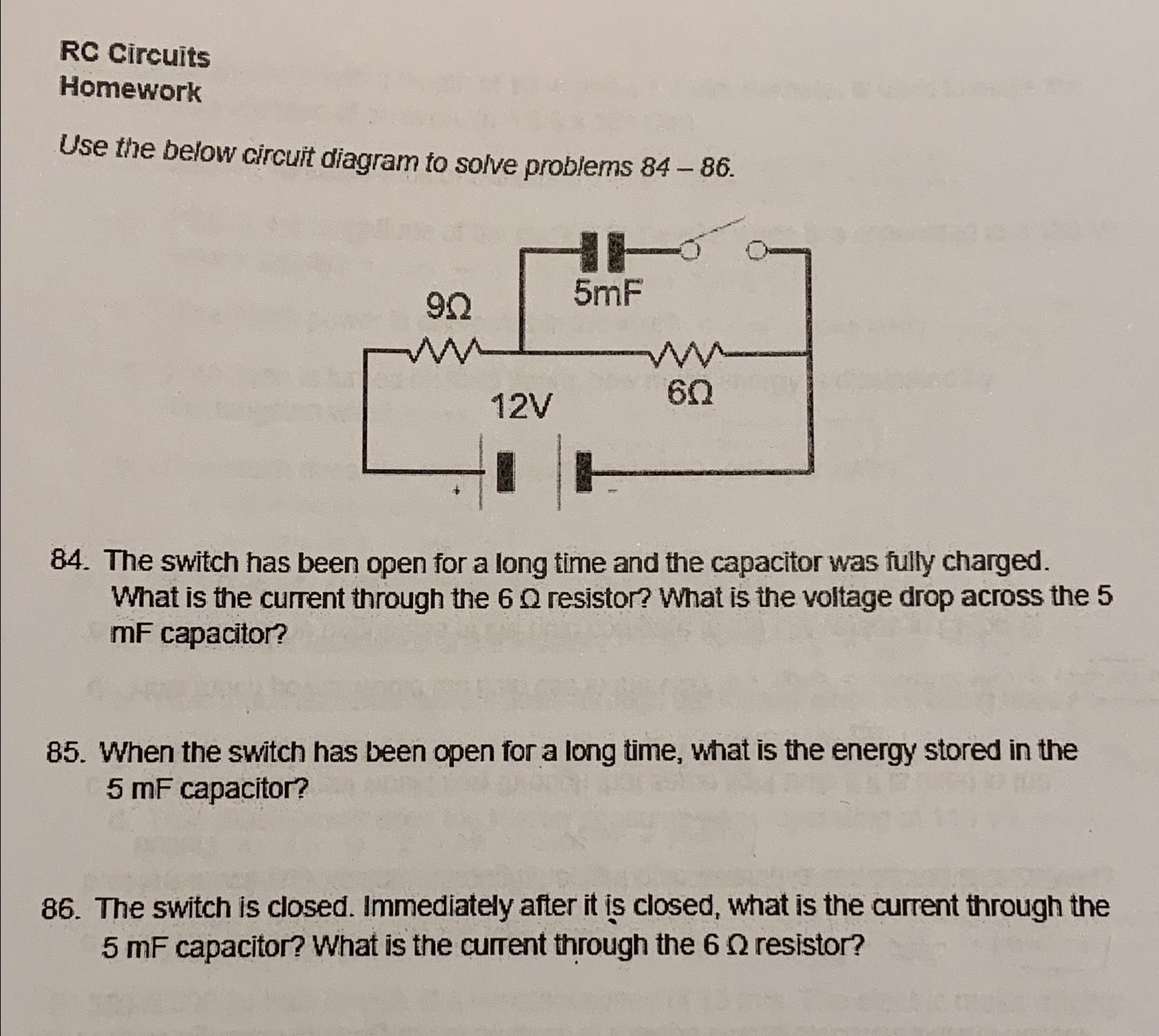 Solved RC CircuitsHomeworkUse the below circuit diagram to | Chegg.com