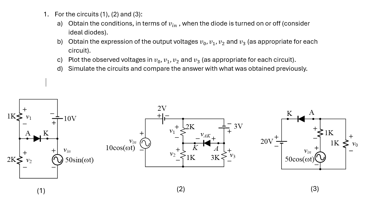 Solved 1. ﻿For the circuits (1), (2) ﻿and (3): ﻿a) ﻿Obtain | Chegg.com