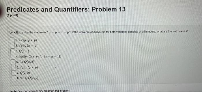 Solved Predicates and Quantifiers: Problem 13 (1 point) Lei | Chegg.com