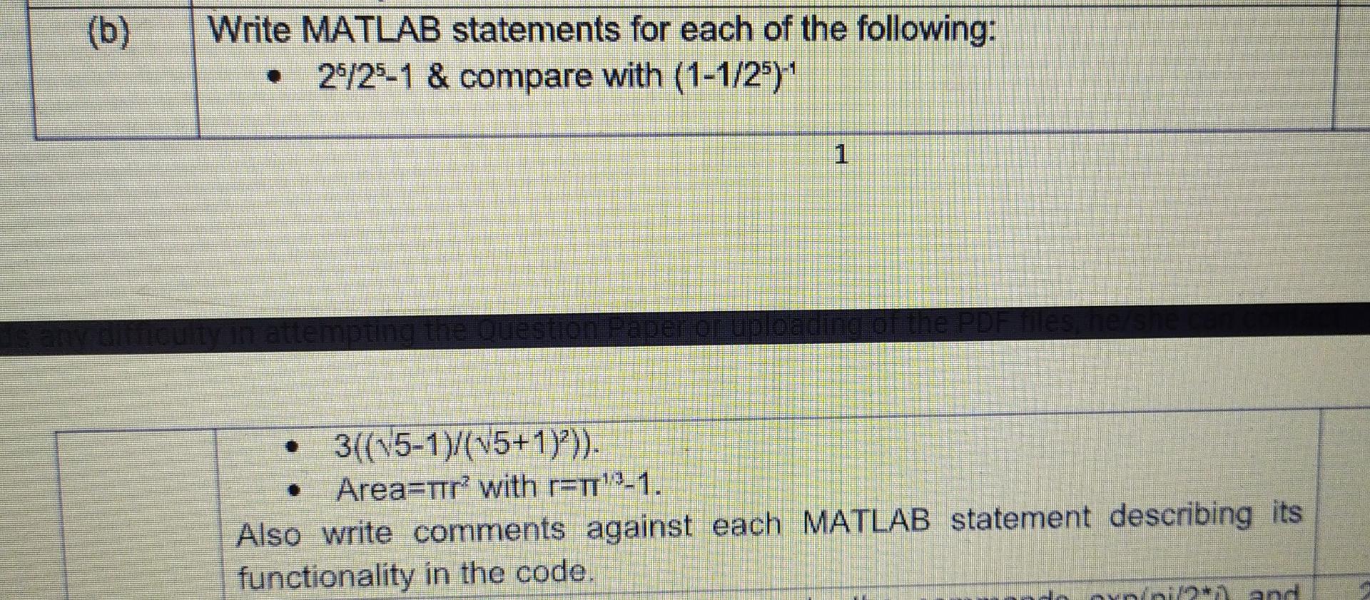 Solved (b) Write MATLAB statements for each of the | Chegg.com