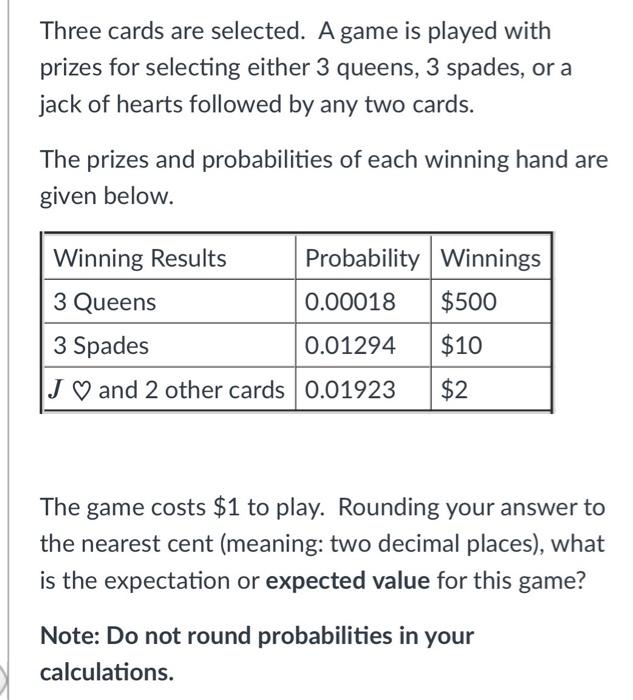 Solved Three cards are selected. A game is played with | Chegg.com