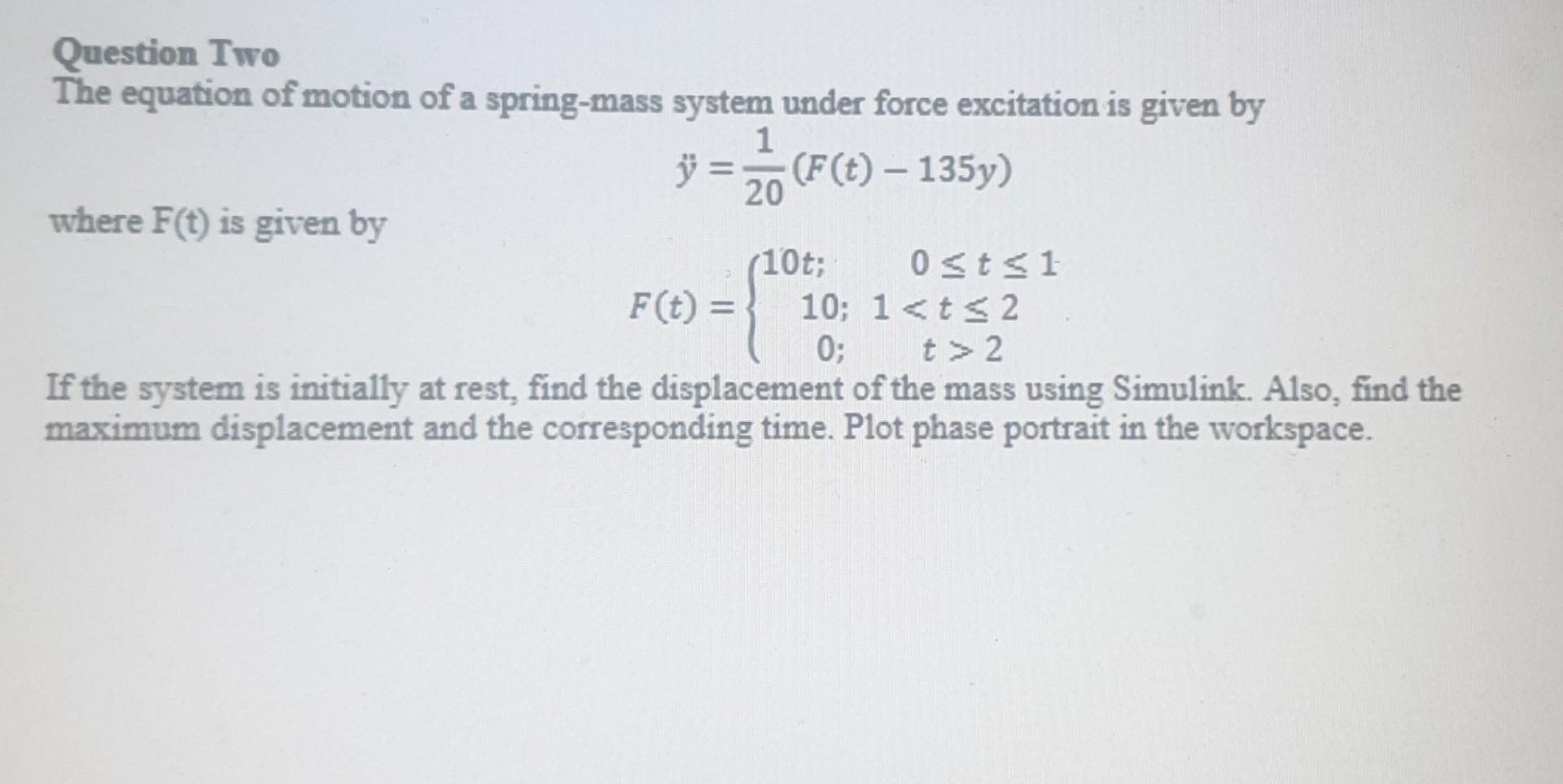 Solved Question Two The equation of motion of a spring-mass | Chegg.com