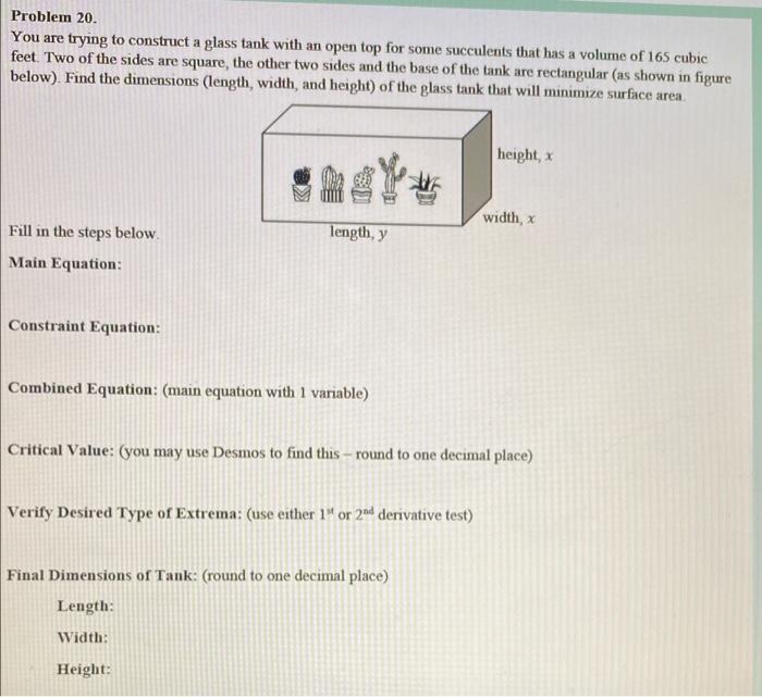 Solved Problem 20. You are trying to construct a glass tank | Chegg.com
