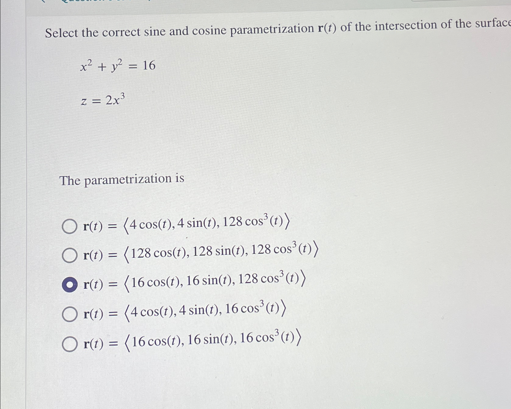 Solved Select the correct sine and cosine parametrization | Chegg.com