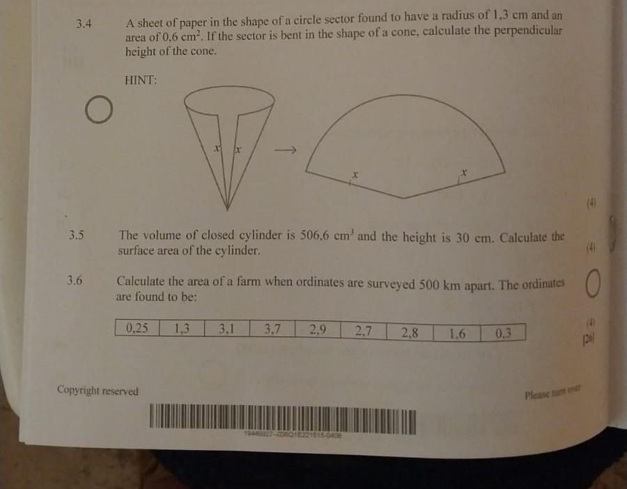 Solved 3.4 A sheet of paper in the shape of a circle sector | Chegg.com