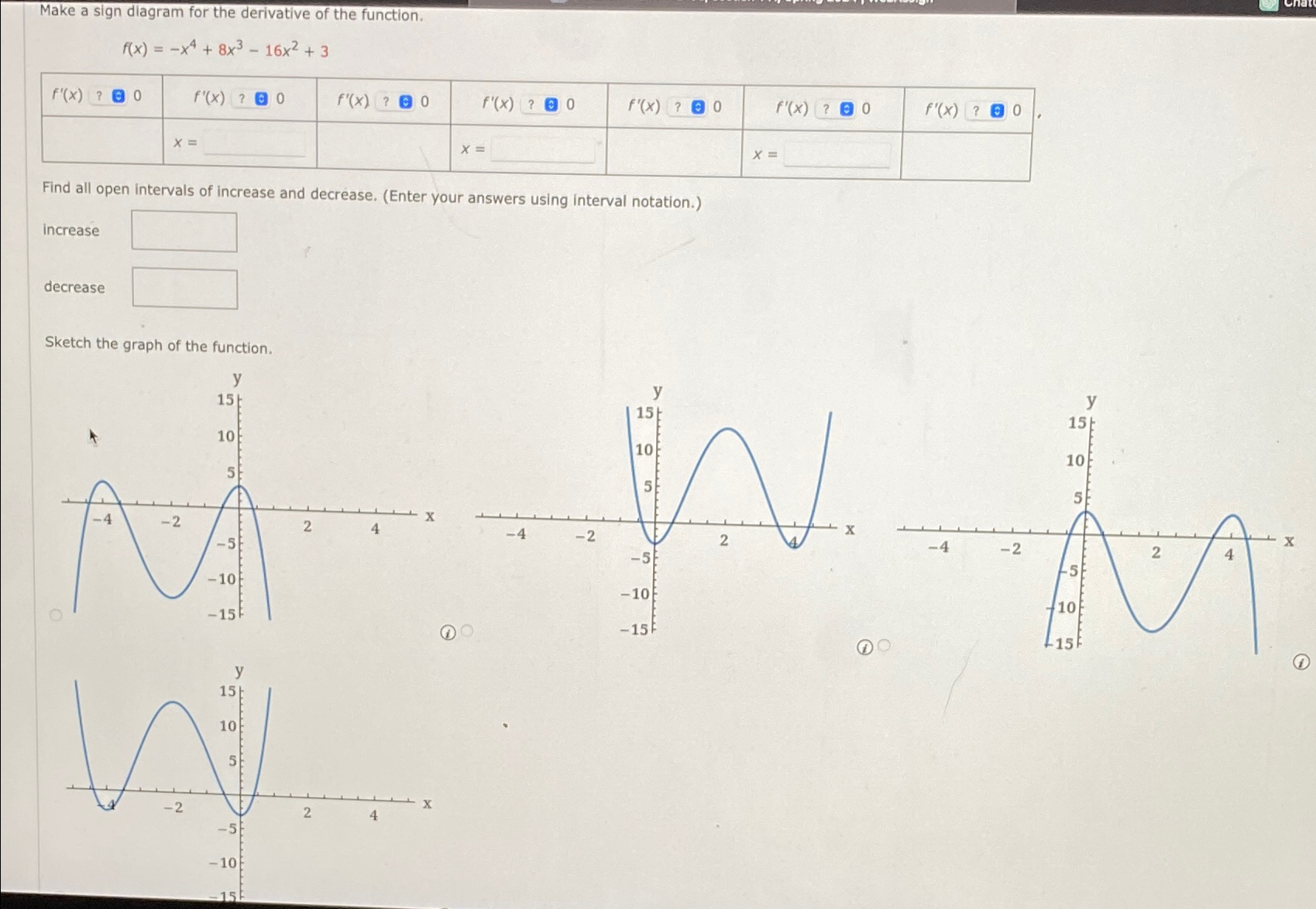 Solved Make a sign diagram for the derivative of the | Chegg.com