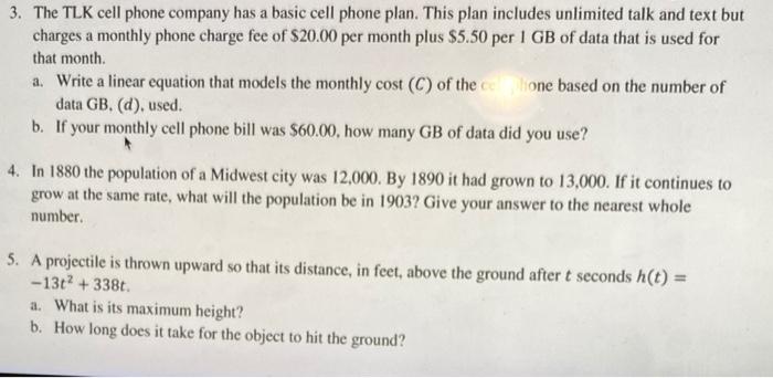 Solved 3. The TLK cell phone company has a basic cell phone | Chegg.com