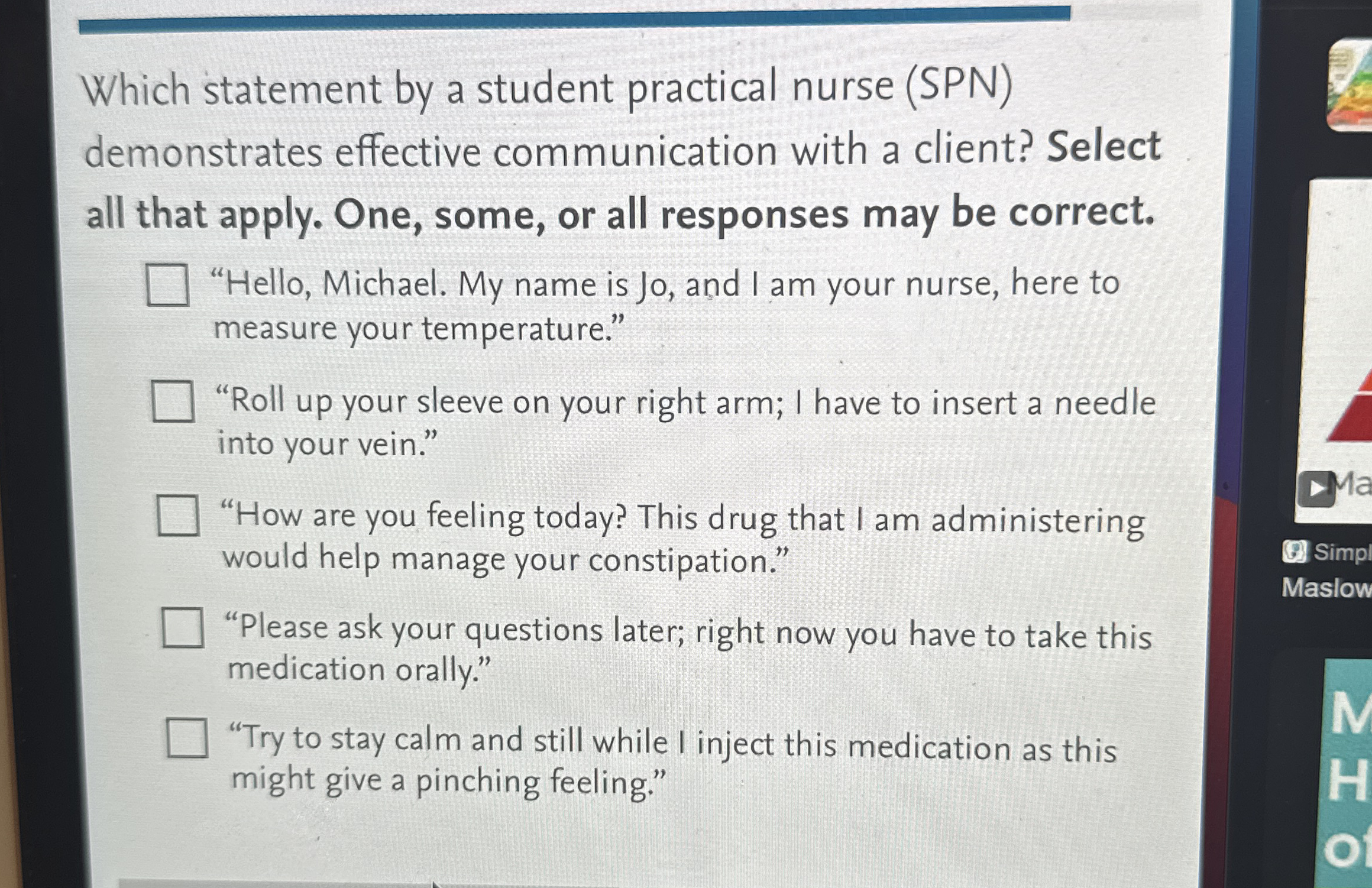 Solved Which statement by a student practical nurse (SPN) | Chegg.com