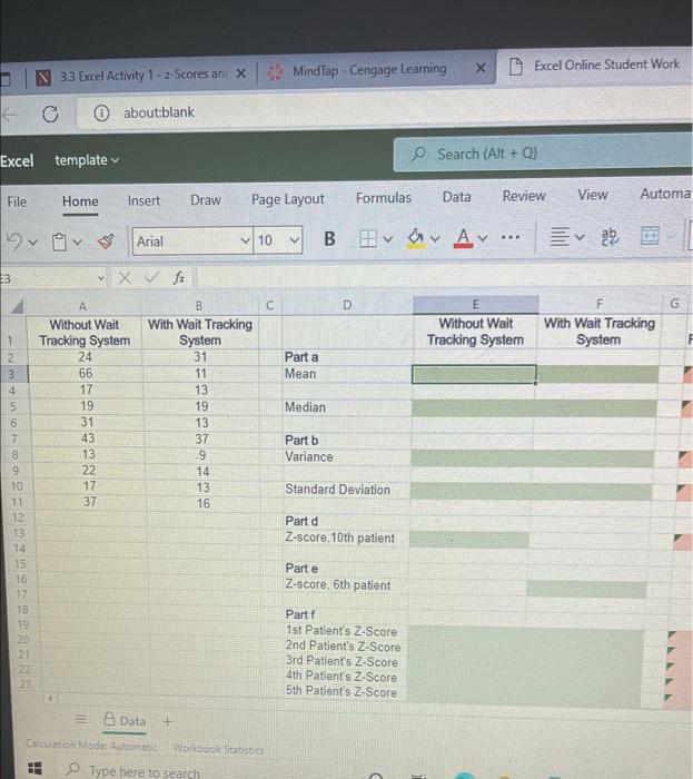 Solved 33 Excel Activity 1 - z-Scores an x∣ is Mindap - | Chegg.com