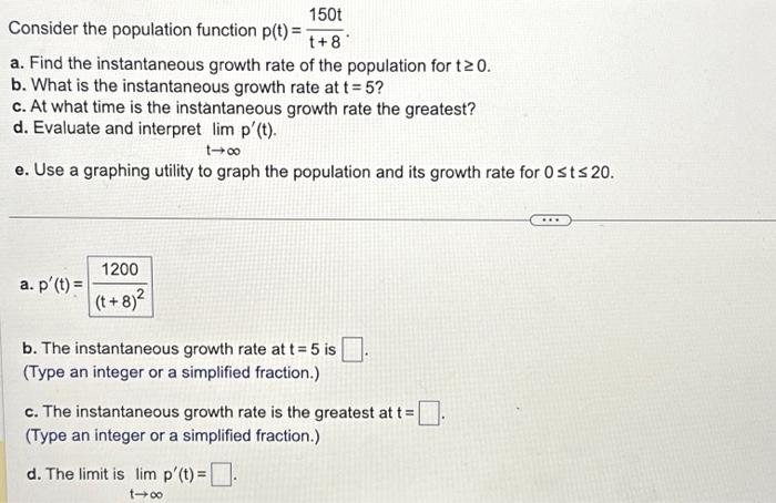 Solved Consider the population function p(t)=t+8150t. a. | Chegg.com