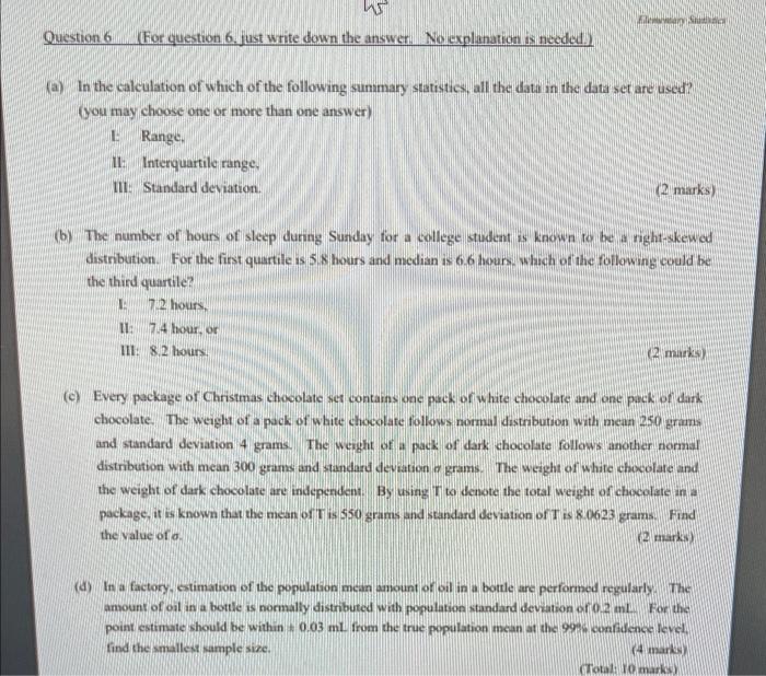 Solved W For question 6, just write down the answer. No | Chegg.com
