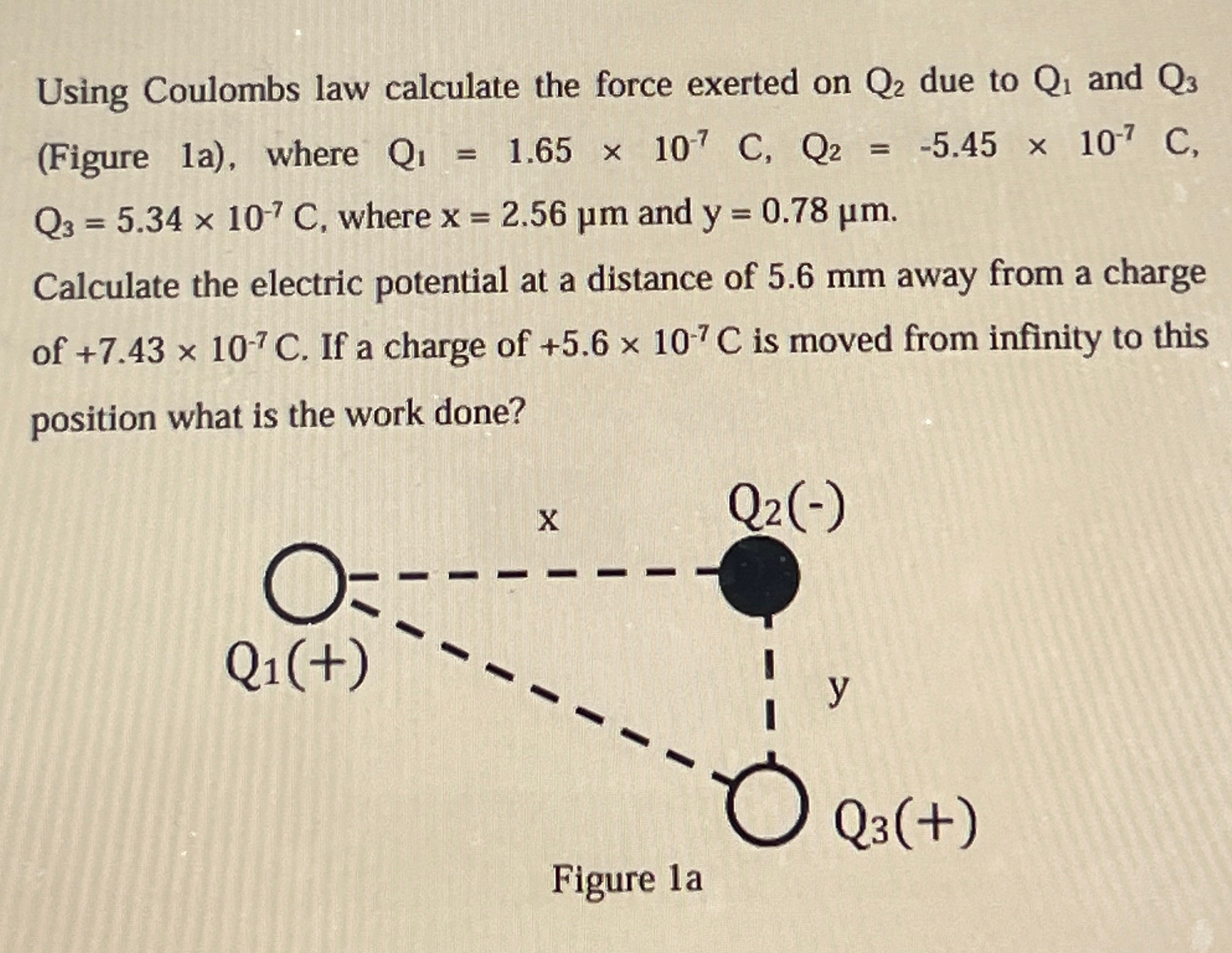 Solved Using Coulombs law calculate the force exerted on Q2 | Chegg.com