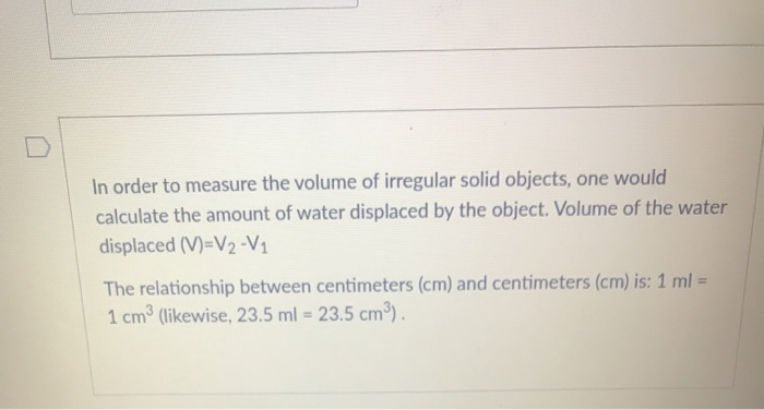 Solved In order to measure the volume of irregular solid | Chegg.com