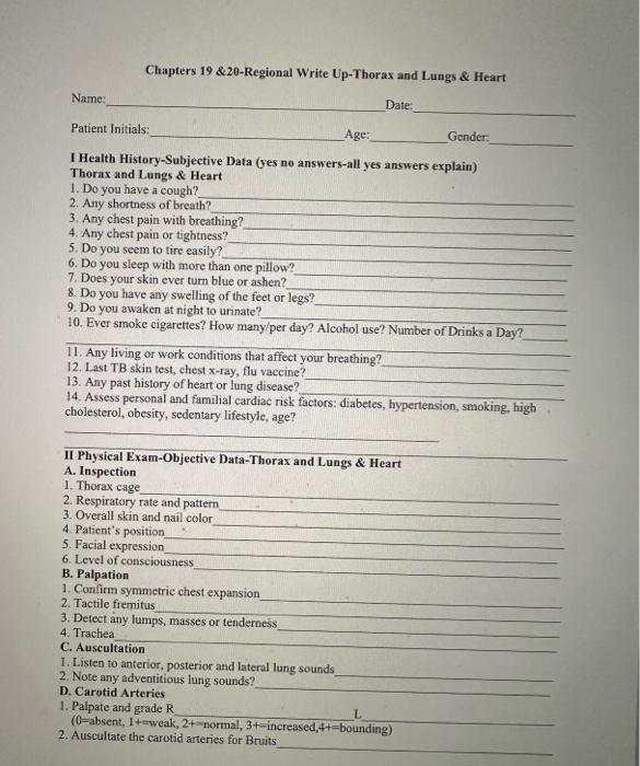 Solved Chapters 19&20-Regional Write Up-Thorax and Lungs & | Chegg.com