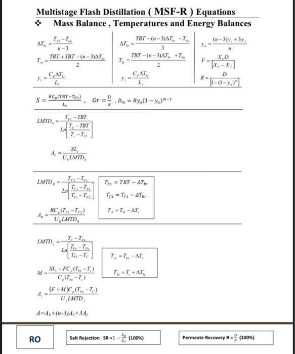 Solved Multistage Flash Distillation (MSF-R ) Equations Mass | Chegg.com
